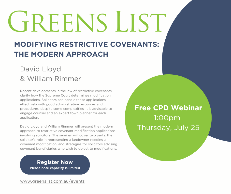 CPD Webinar - Modifying Restrictive Covenants: The Modern Approach | Greens List