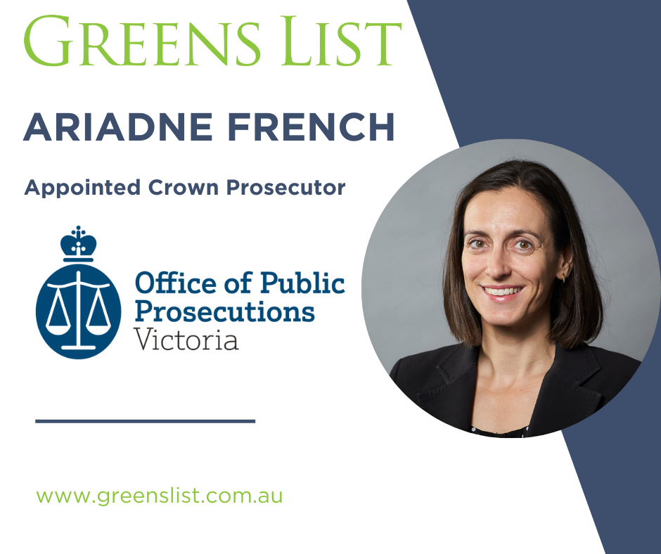 Ariadne French appointed Crown Prosecutor | Greens List